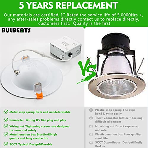 bulbeats 6 Inch Gimbal LED Recessed Light and LED Downlight, ๐ ๐ฒ๐๐ฎ๐น LED Recessed Can Light 6inch 3000K/4000K/5000K 140lm/w (high efficency) Dimmable Directional Ceiling Light CRI90-12 Pack ETL