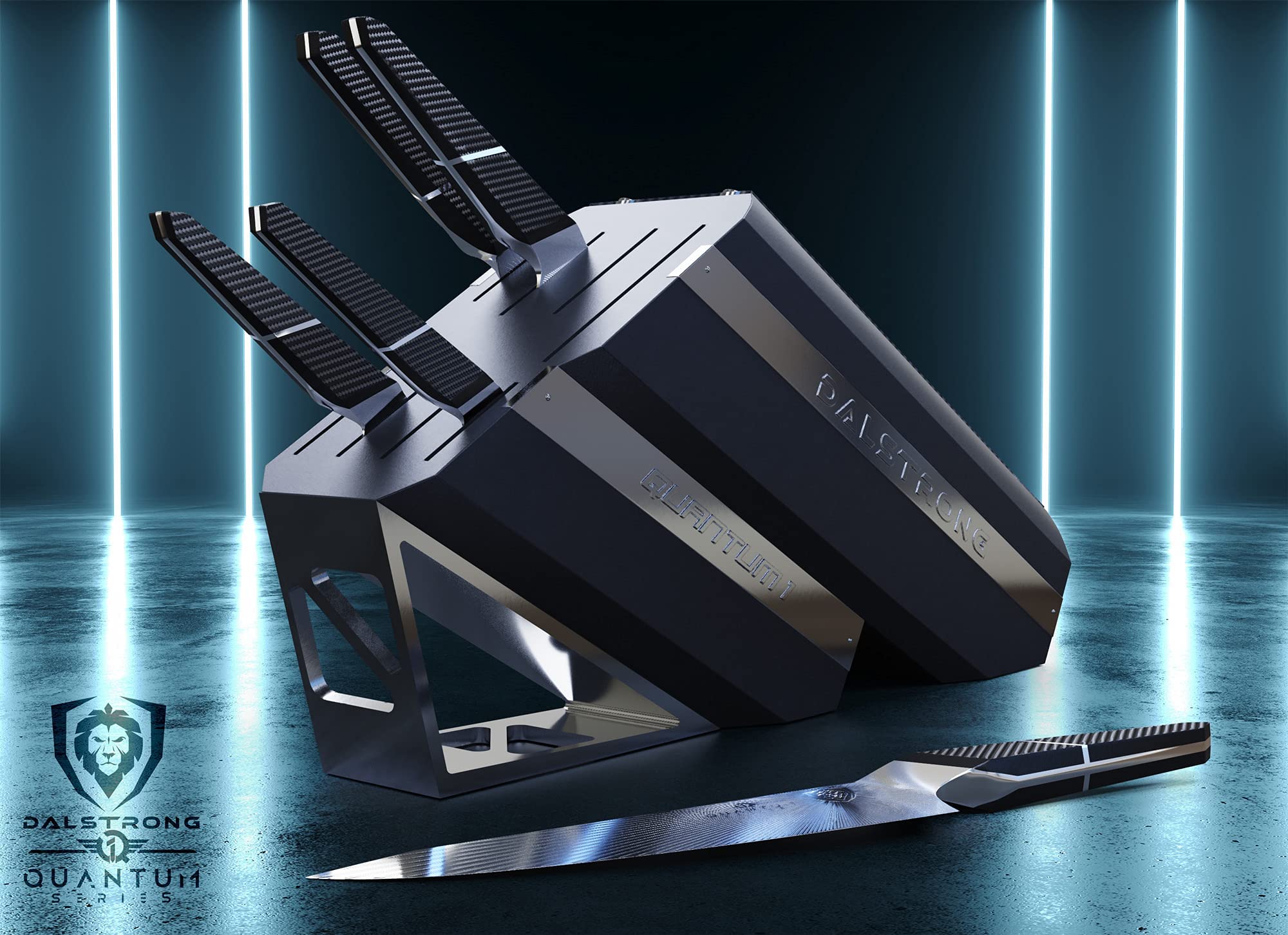 Dalstrong Knife Block Set - 5 Piece - Quantum 1 Series - American Forged BD1N-VX Hyper Steel - Carbon Fibre G10 Hybrid Handle - Professional Kitchen Set - Knife Set