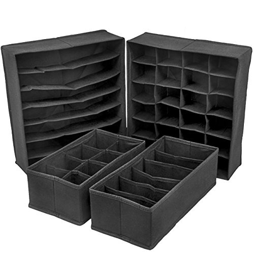 SorbusĀ® Set of 4 Foldable Drawer Dividers, Storage Boxes, Closet Organizers, Under Bed Organizer (Black)