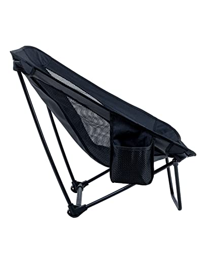 iClimb Low Ultralight Compact Camping Folding Chair with Side Pocket and Carry Bag (Black)