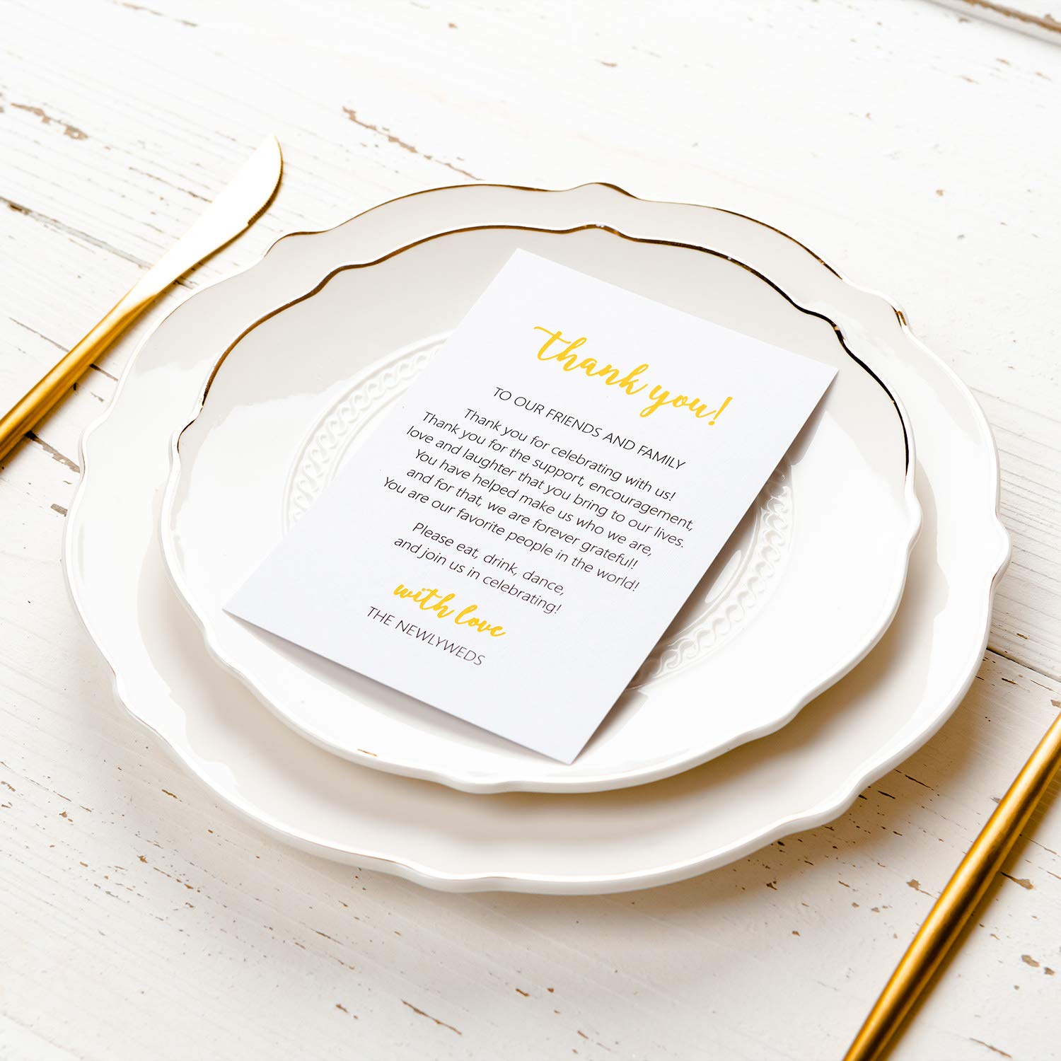 Crisky 50 Pcs Wedding Thank You Place Setting Cards, Foil Gold Thank You, Chic and Elegant Wedding Table Centerpieces and Wedding Decorations, Wedding Supply, 4 x 6 inch