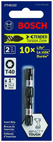 BOSCH ITT40102 2-Pack 1 In. Torx #40 Impact Tough Screwdriving Insert Bits