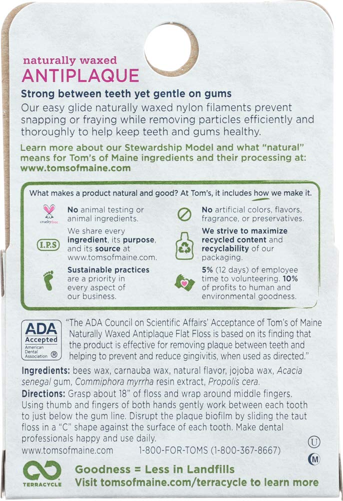 Tom's of Maine Anti Plaque Flat Spearmint Floss, Pack of 4