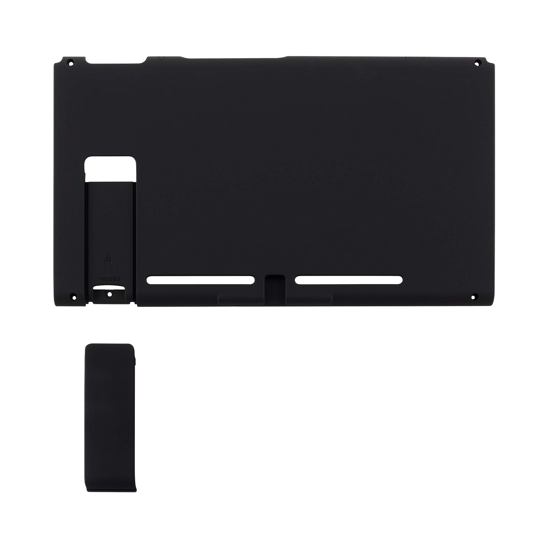eXtremeRate Soft Touch Grip Black Console Back Plate DIY Replacement Housing Shell Case for Nintendo Switch Console with Kickstand – JoyCon Shell NOT Included