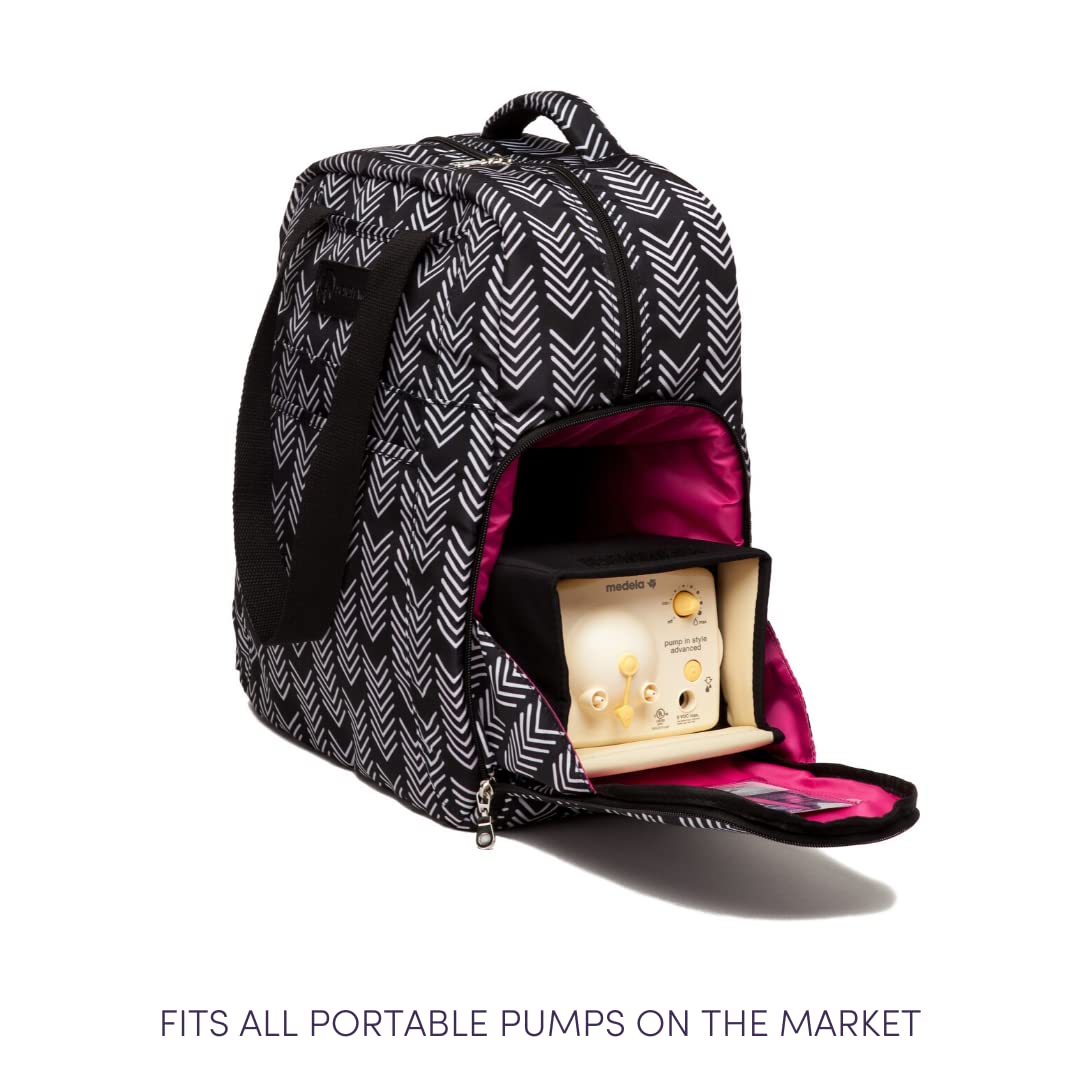 Sarah Wells Kelly Convertible Breast Pump Bag and Backpack with Carrying Handles - 1 Count (Pack of 1) - Black and White