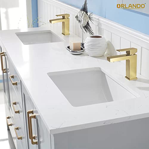 Brushed Gold Bathroom Faucet Single Hole, Modern Brass Bathroom Sink Faucet, Orlando Single Handle Vanity Faucet with Pop-up Drain Assembly and Supply Line, Brushed Gold