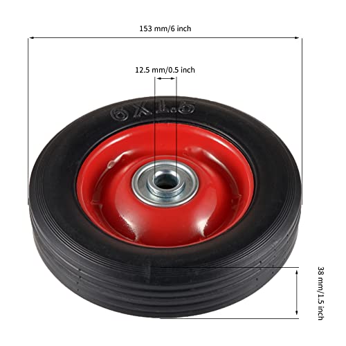 CCTVMTST 2pcs 6inch x 1.5inch Hand Truck Wheels with Ball Bearings, 0.5β Bore Hole Diameter Solid Rubber Wheel Assemblies (XJY001)