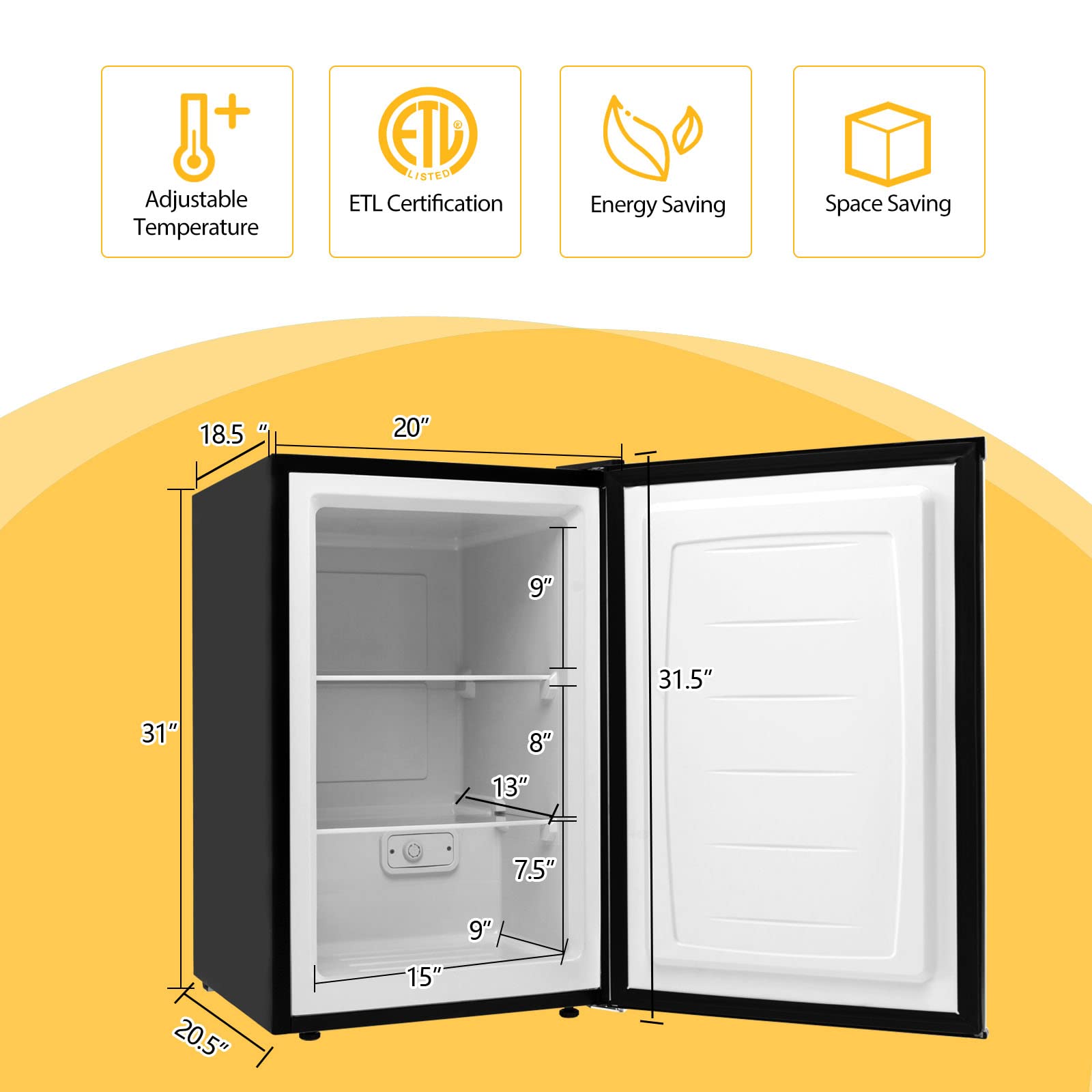 COSTWAY EP23796 Mini Size with Stainless Steel 3.0 CU FT Capacity-Adjustable Compact Single Door Upright Freezer, Gray+Black