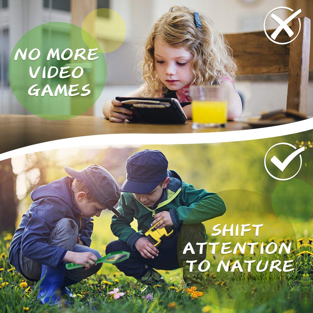kaqinu Kids Explorer Kit, 24 PCS Outdoor Adventure Camping Kit & Bug Catcher Kit with Drawstring Bag, Binoculars, Compass, Butterfly Net, Educational Nature Exploration Toys Gift for Boys & Girls