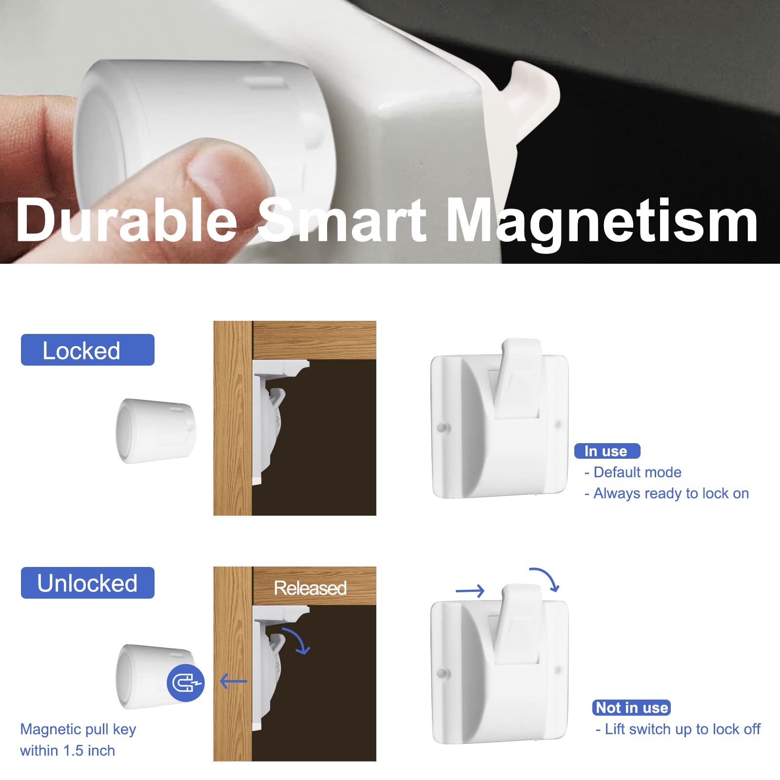 Baby Proofing Magnetic Cabinet Locks, Child Proof Safety Latches for Drawer Cupboard Kitchen Bedroom, Adhesive or Screw Two Installation Methods (10 Locks & 2 Keys)