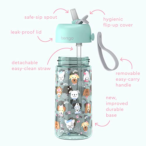 Bentgo® Kids Water Bottle - New & Improved 2023 Set With 2-Pack of Water Bottle Replacement Straws (Puppy Love)
