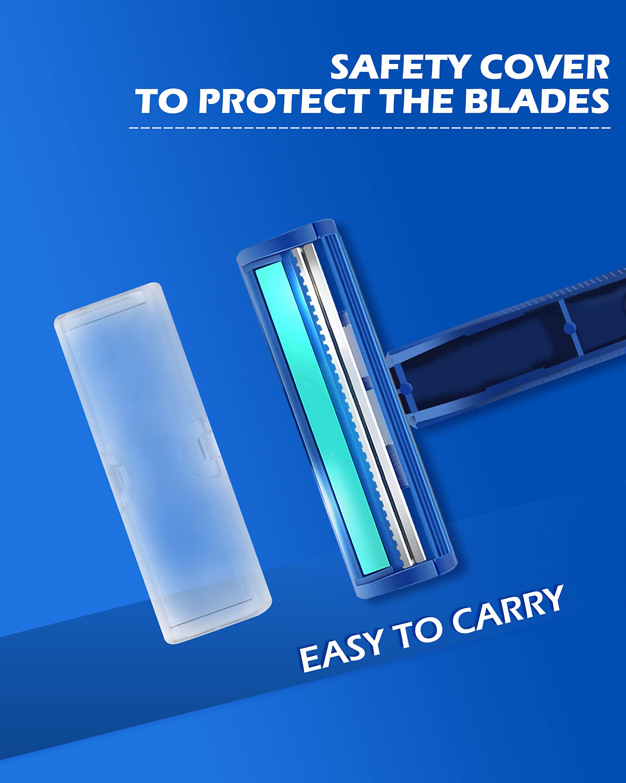 Disposable Razors for Men, 50 Count Men Razora for Shaving with Lubricating Strips, Twin Hypoallergenic Stainless-Steel Travel Razor for Men Sensitive Skin Blue
