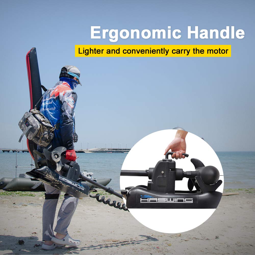 Black Haswing Cayman 12V 55lbs 48 inch Bow Mount Electric Trolling Motor Lightweight, Variable Speed, with Foot Control/Quick Release Bracket for Bass Fishing Boats Freshwater/Saltwater