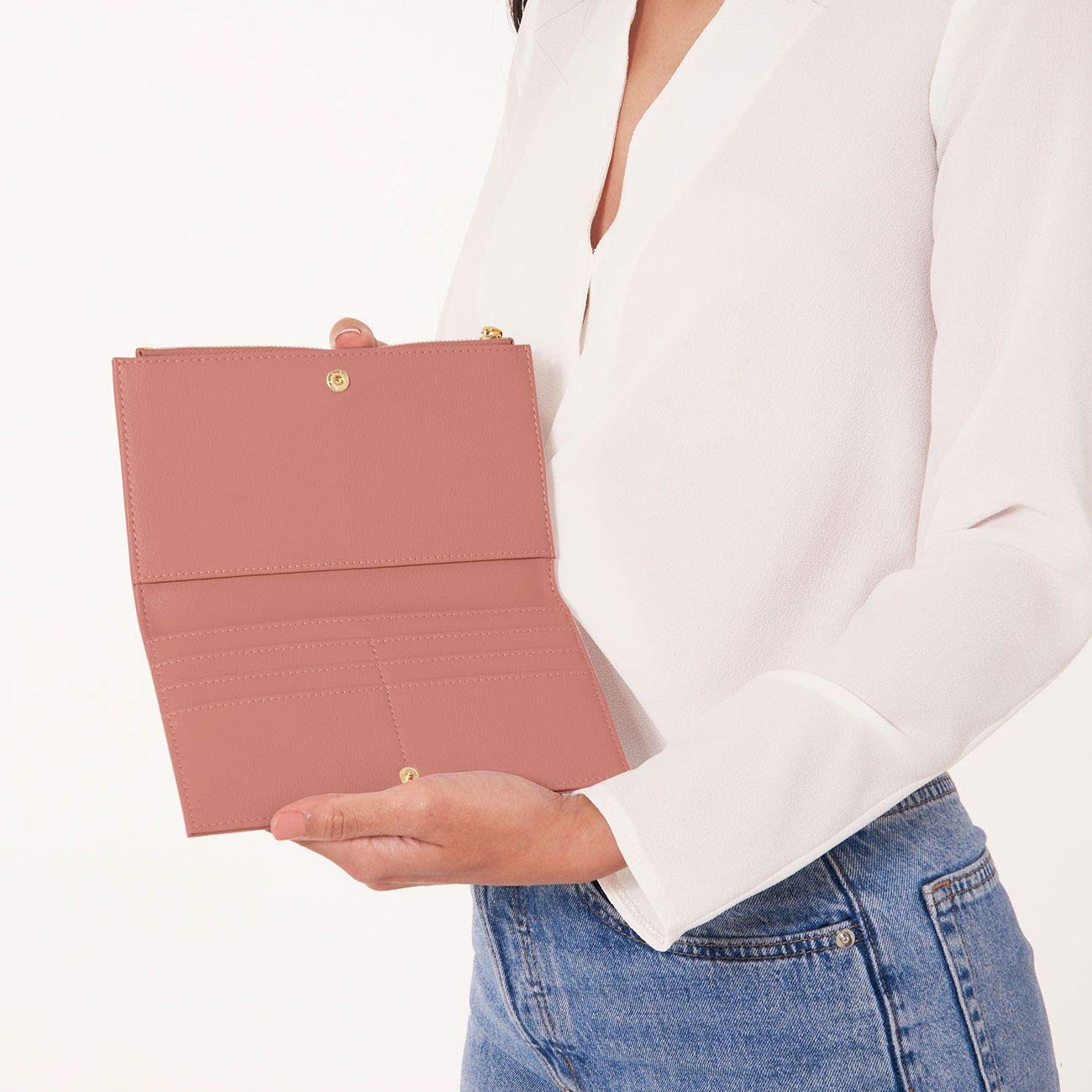 KATIE LOXTON Alise Womens Vegan Leather Zipper Fold-out Purse Wallet Salmon Pink