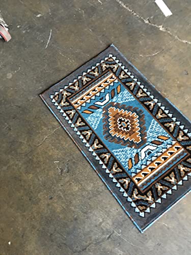 Southwest Native American Doorway Mat Area Rug Blue & Brown Design D143 (2 feet X 3 feet 4 inches)