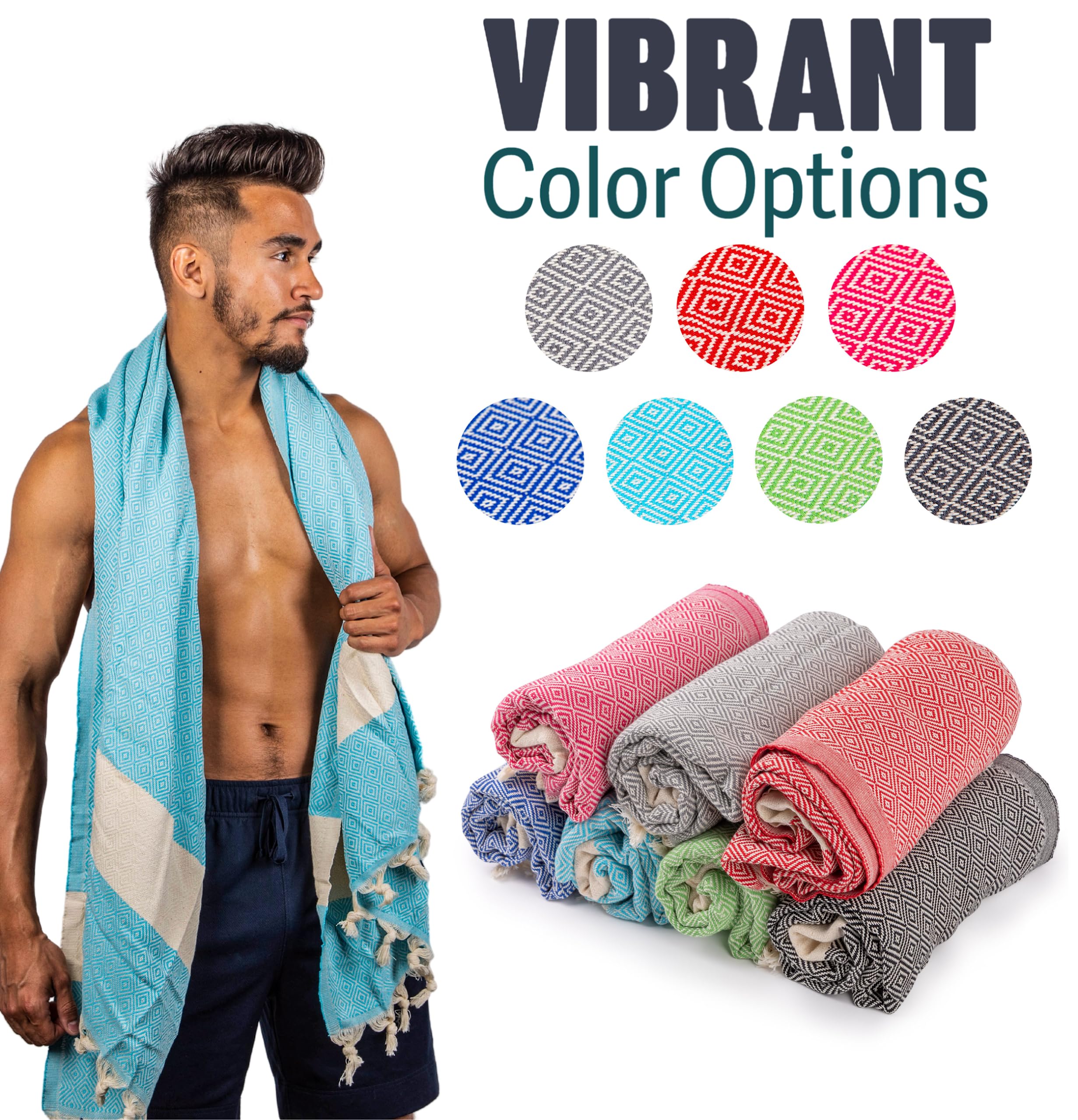 Beach Daze Turkish Beach Towel - Handmade Turkish Beach Towels Oversized - 39" x 72" Cotton Turkish Towel for Bath, Beach, Pool, Picnic Mat, Yoga, Blanket, Soft & Absorbent Turkish Towels - Grey
