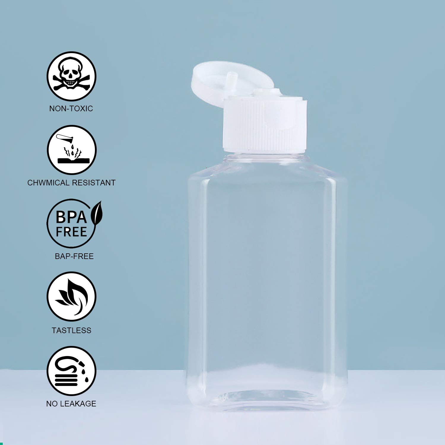 Birsppy Vantap Bottles 2 oz， Plastic Small Squeeze Bottles， Leak Proof Silicone Travel Size Containers With Flip Cap (32 Pack, Clear)