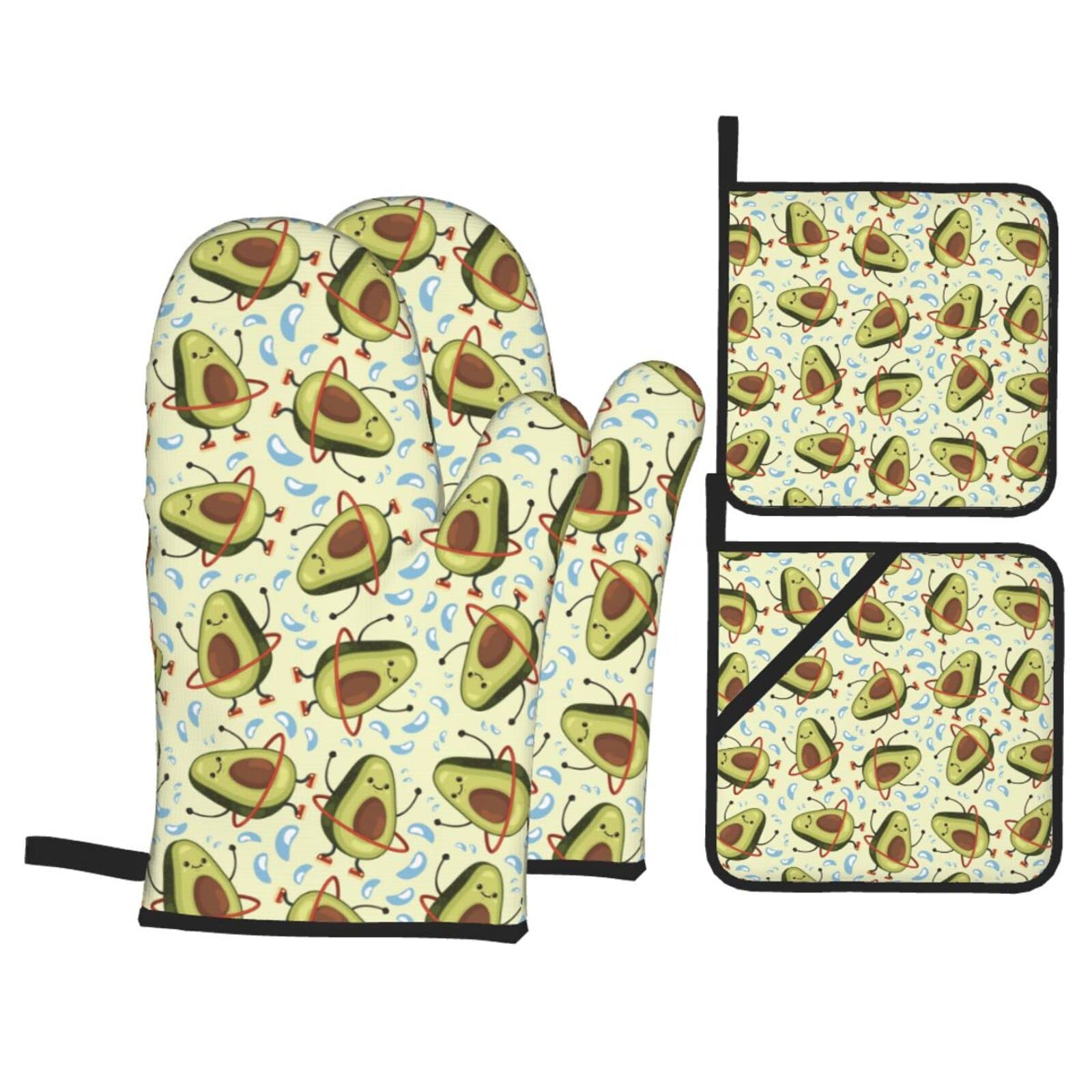 Avocado Oven Mitts and Pot Holders Heat Resistant 4 Pcs Sets Waterproof Non-Slip for BBQ Cooking Baking Grilling