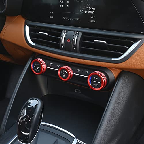 Car AC Knob Trim Air Conditioner Audio Cover Rotary Decoration Ring Sticker Decal fit for Alfa Romeo Giulia Stelvio 2017 to 2019 Car Accessories (Red)