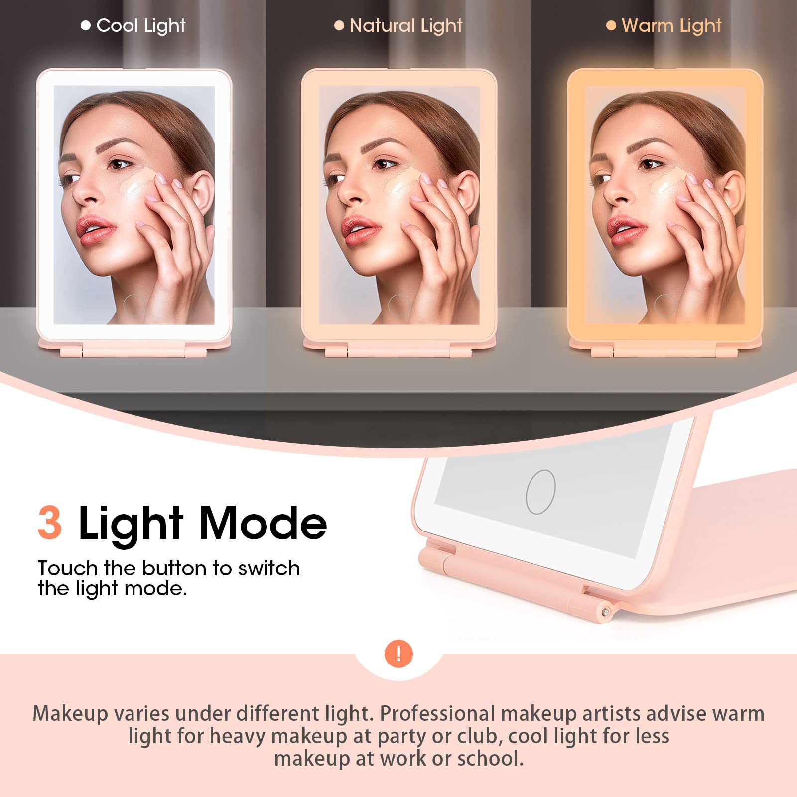 Buqikma Travel Makeup Mirror with Lights,7.9Inch Folding Lighted Travel Mirror Dimmible Ultra Thin Tabletop Cosmetic Mirror USB Rechargeable Compact Mirror for Women