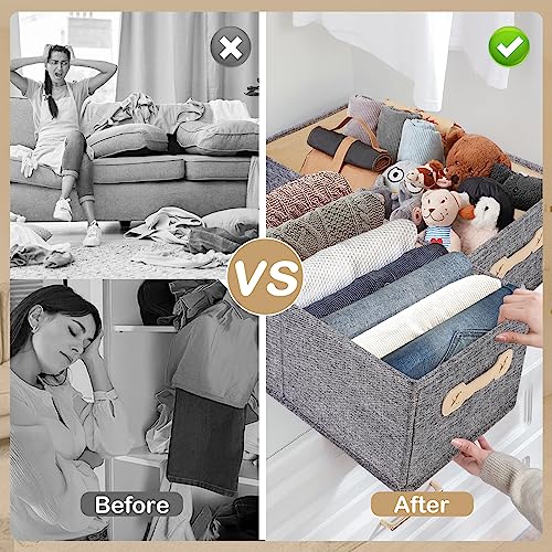 SOYOTA Stackable Storage Bins with 4 Pack ,Foldable Storage Containers Closet Organizer Set, Fabric Storage Boxes with Handles, Cube Linen Baskets for Home Bedroom Closet Office Nursery (P4)