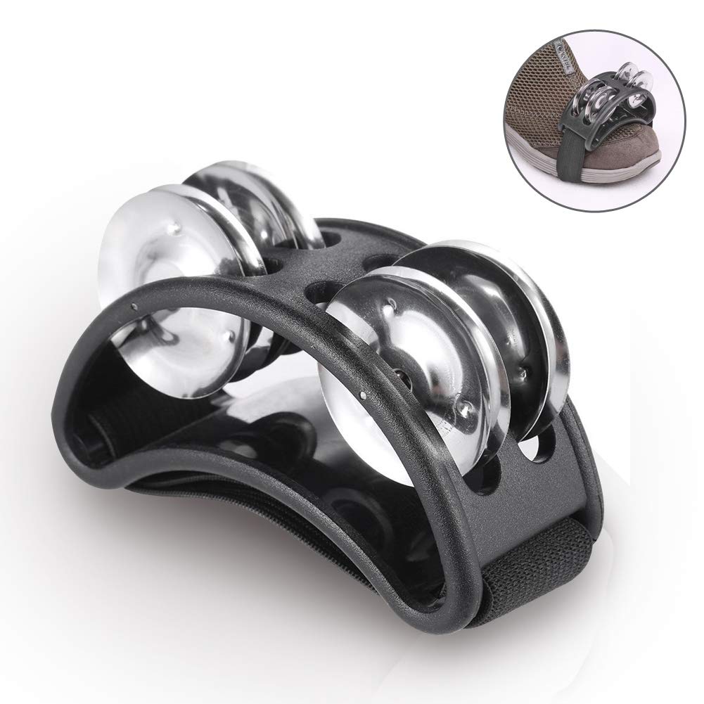 Foot Tambourine Percussion Drum Accessory Companion Metal Jingle Bell Musical Instrument Black