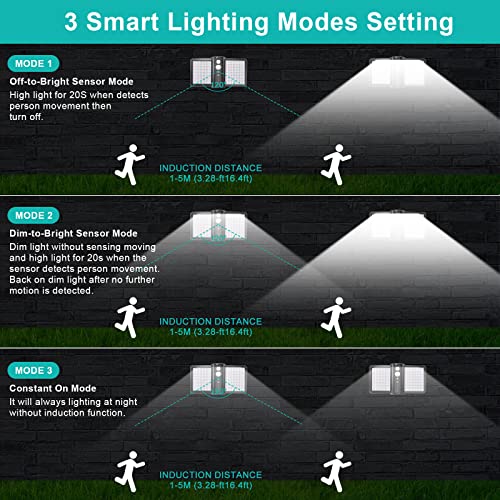 Ceena Outdoor Solar Lights with Romote, IP65 Waterproof Motion Sensor Wall Light, Cool&Warm Dimmable Flood Light, 128LEDs High Brightness Security Pole Light for Front Door, Patio, Backyard, 1Pack