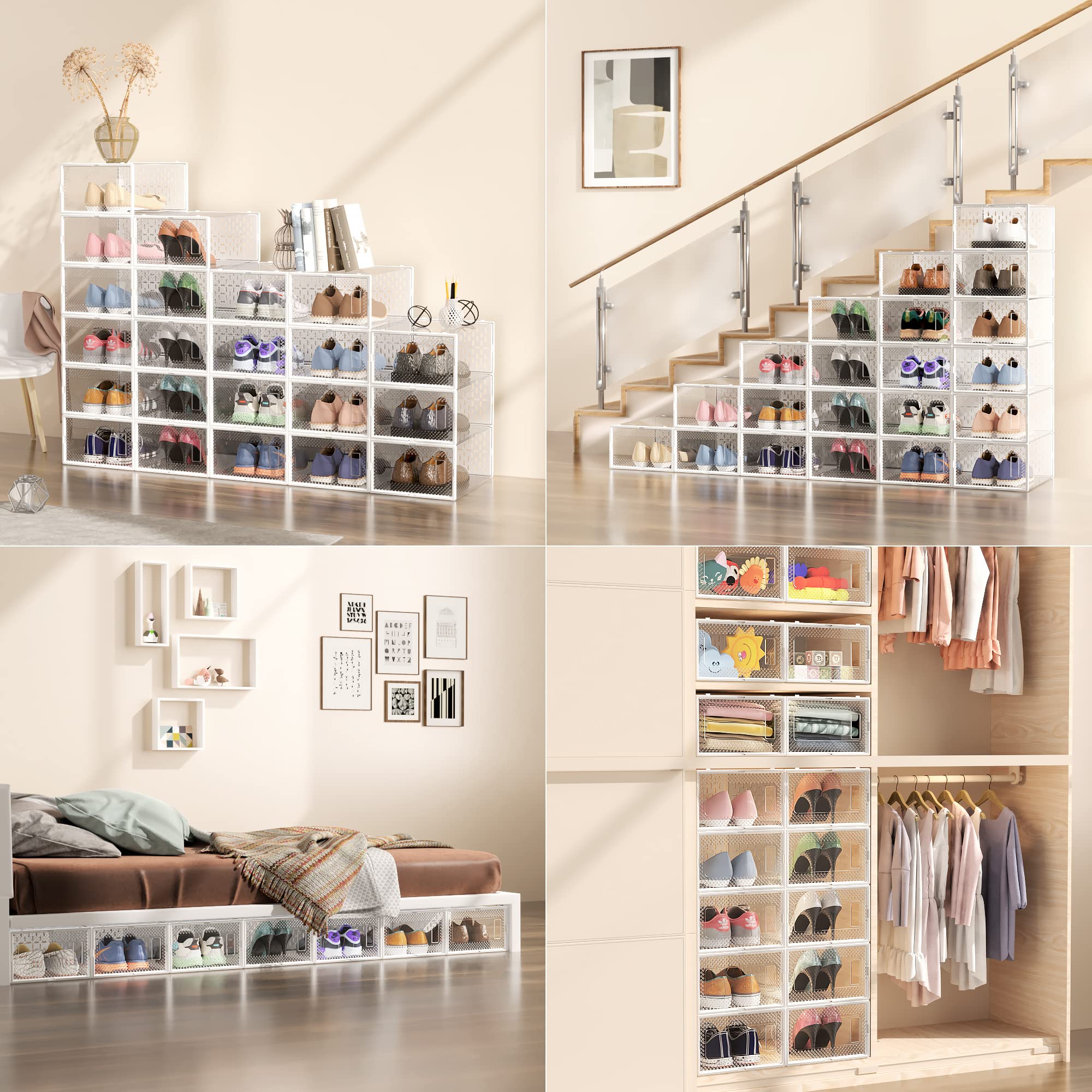 AVGXC Clear Shoe Boxes Stackable, Set of 12 Plastic Shoe Storage Boxes, Shoe Box Storage Containers for Sneakers, Heels, and More, Organize Your Closet and Save Space
