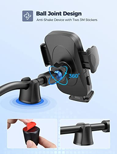 Car Cell Phone Holder Mount, 2 in 1 Dashboard Windshield Phone Mount for Car with Stabilizer, Car Phone Mount Windshield with Super Sticky Gel Suction Cup, iPhone Holder for Car Fit for All Phones
