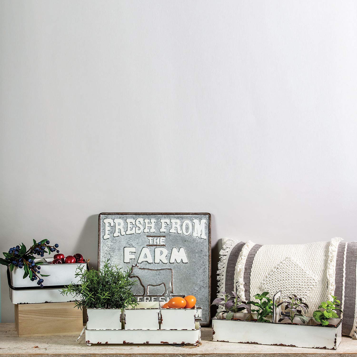 Foreside Home & Garden Rustic White Enamel Slotted Decorative Tray