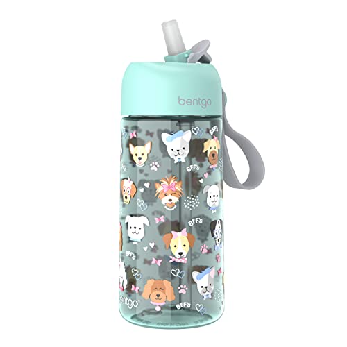 Bentgo® Kids Water Bottle - New & Improved 2023 Set With 2-Pack of Water Bottle Replacement Straws (Puppy Love)
