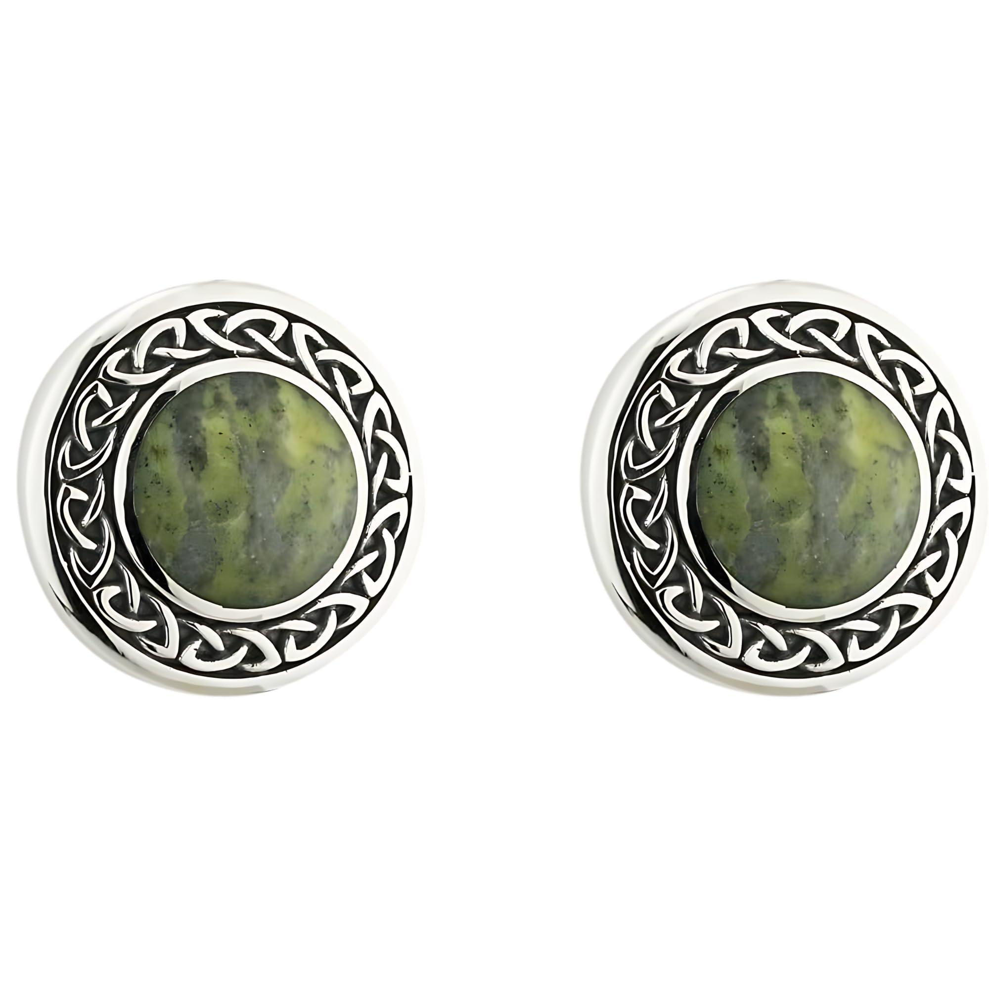 Biddy Murphy, Irish Connemara Marble Round Stud Earrings Sterling Silver for Women, Traditional Woven Celtic Knot, Made in Ireland by Artisan Jewelers
