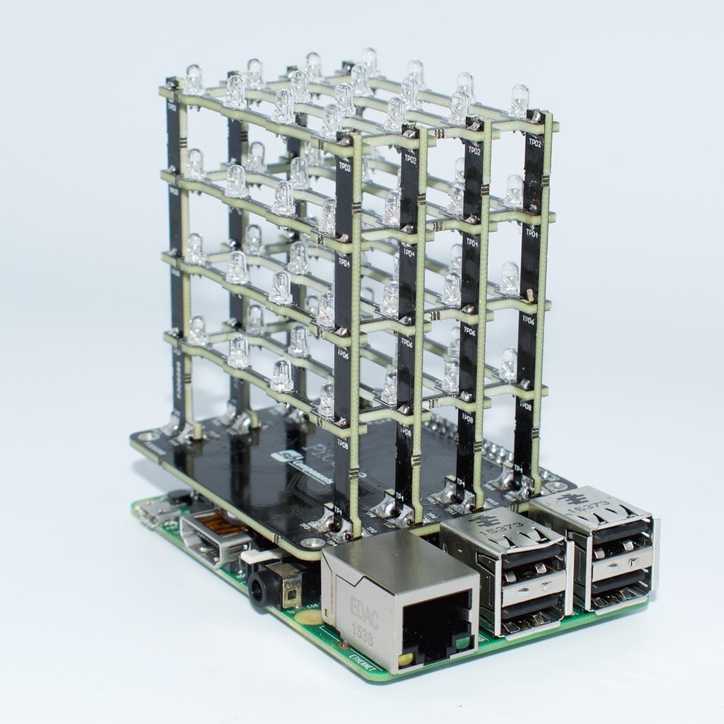 sb PiCube 4x4x4 LED Cube for Raspberry Pi 3,2, Zero and A+ Assembled (RED)