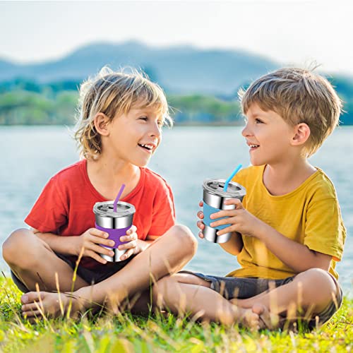 Rommeka Toddler Cups with Straws, 18/8 Stainless Steel Children Smoothie Drinking Sippy Cups, Stacking & Reusable Kids Cups with Straws and Lids, 5 Pack, 12oz