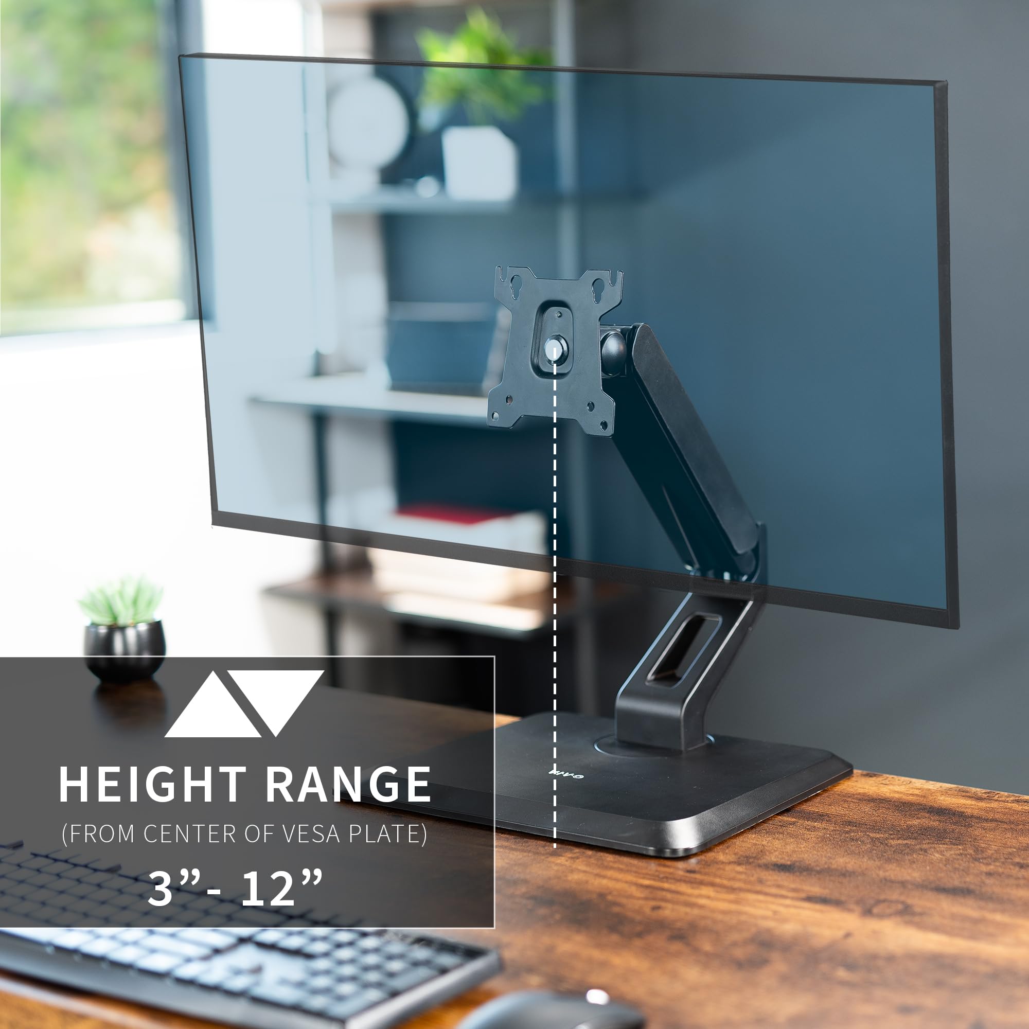 VIVO Premium Single 17 to 32 inch VESA Monitor and Touch Screen Desk Stand with Rotating Base, Freestanding Pneumatic Height Adjustable Arm, Black, STAND-V001R