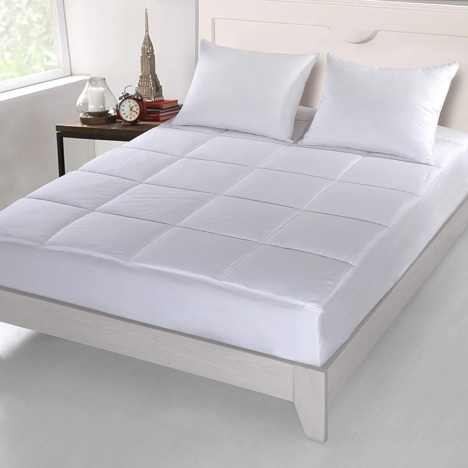 Cottonpure 500 Thread Count Sustainable Overfilled Self-Cooling 100% Cotton Fill and Cover Mattress Pad, Queen, White