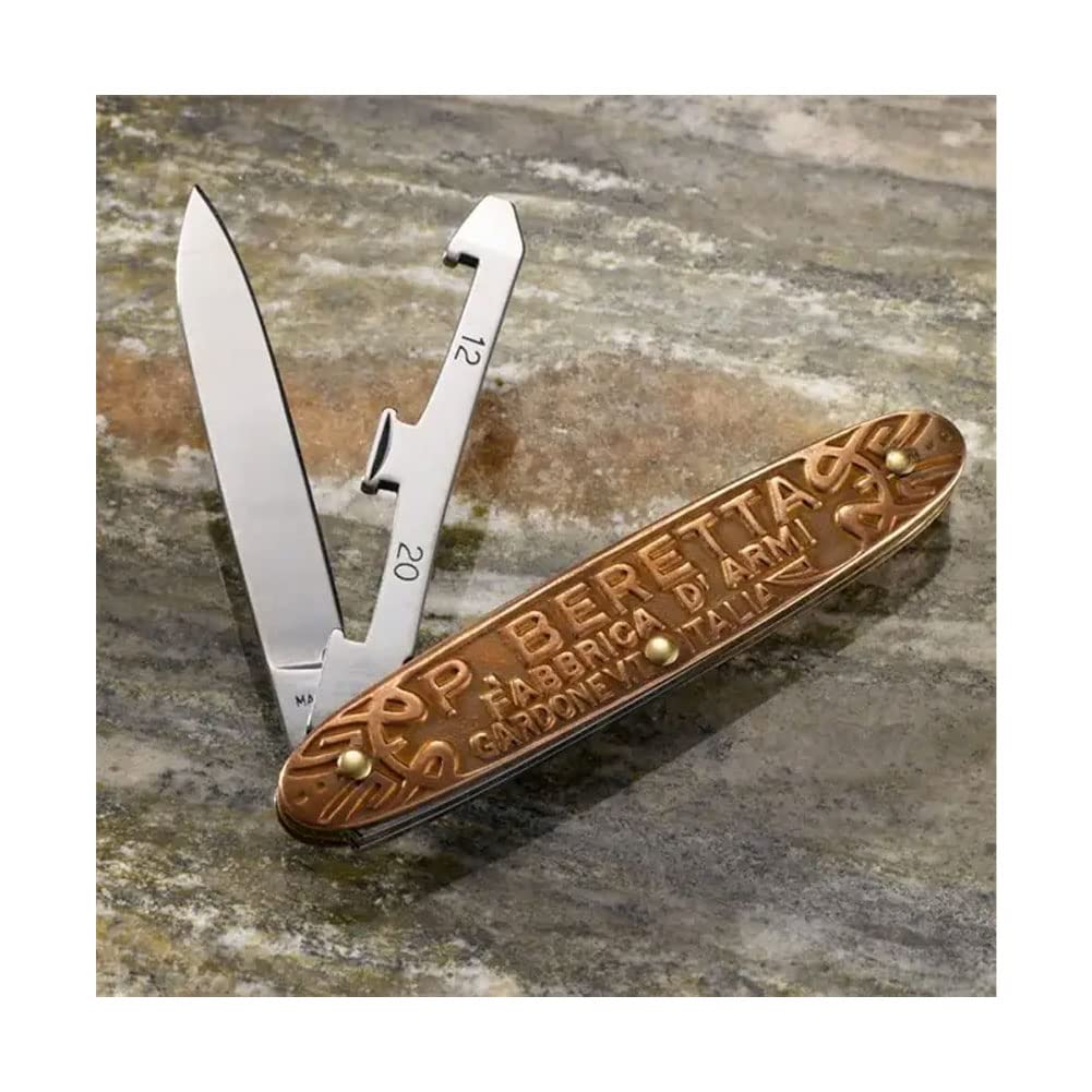 BERETTA PB Copper Sharp Hunting Folding Pocket Knife With 2.6" Blade & 12/20 Ga Cartridge Extractor Key