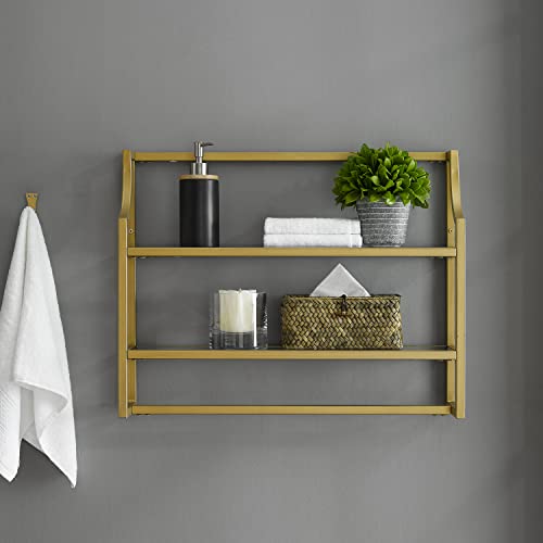 Crosley Furniture Aimee Wall Mounted Bathroom Storage Shelf with Towel Rack and Shelves, Gold