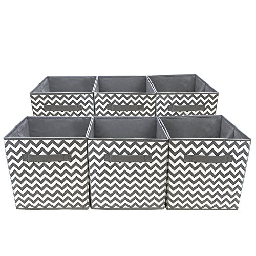 SorbusĀ® Foldable Storage Cube Basket Bin, 6 Pack,Chevron Pattern (Gray)