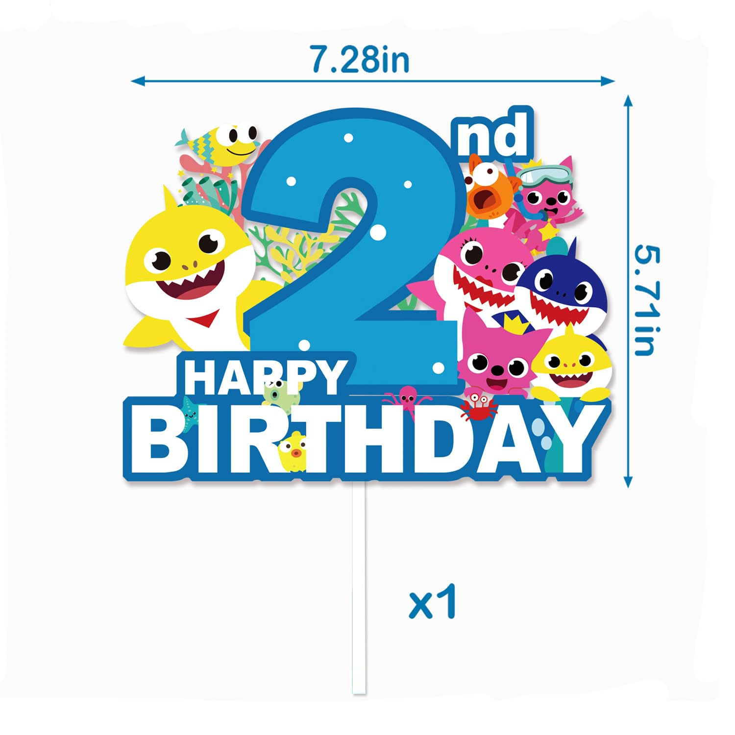Blue Shark 2nd Birthday Party Supplies Decorations Include Backdrop, Banner, Balloons Arch, Tablecloth, Hat, Topper Cake, Shark Theme Shark Party Supplies