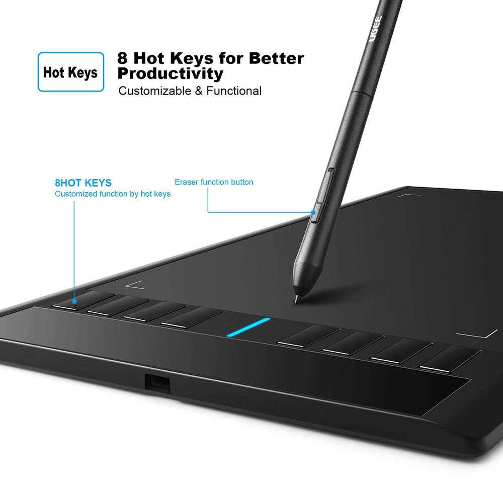 UGEE M708 Drawing Tablet,10 x 6 inch Digital Graphics Tablet with Battery-Free Stylus,8 Hot Keys Compatible with Windows MacBook Chromebook,Prefect for Artist,Designer,Beginner Online Teaching