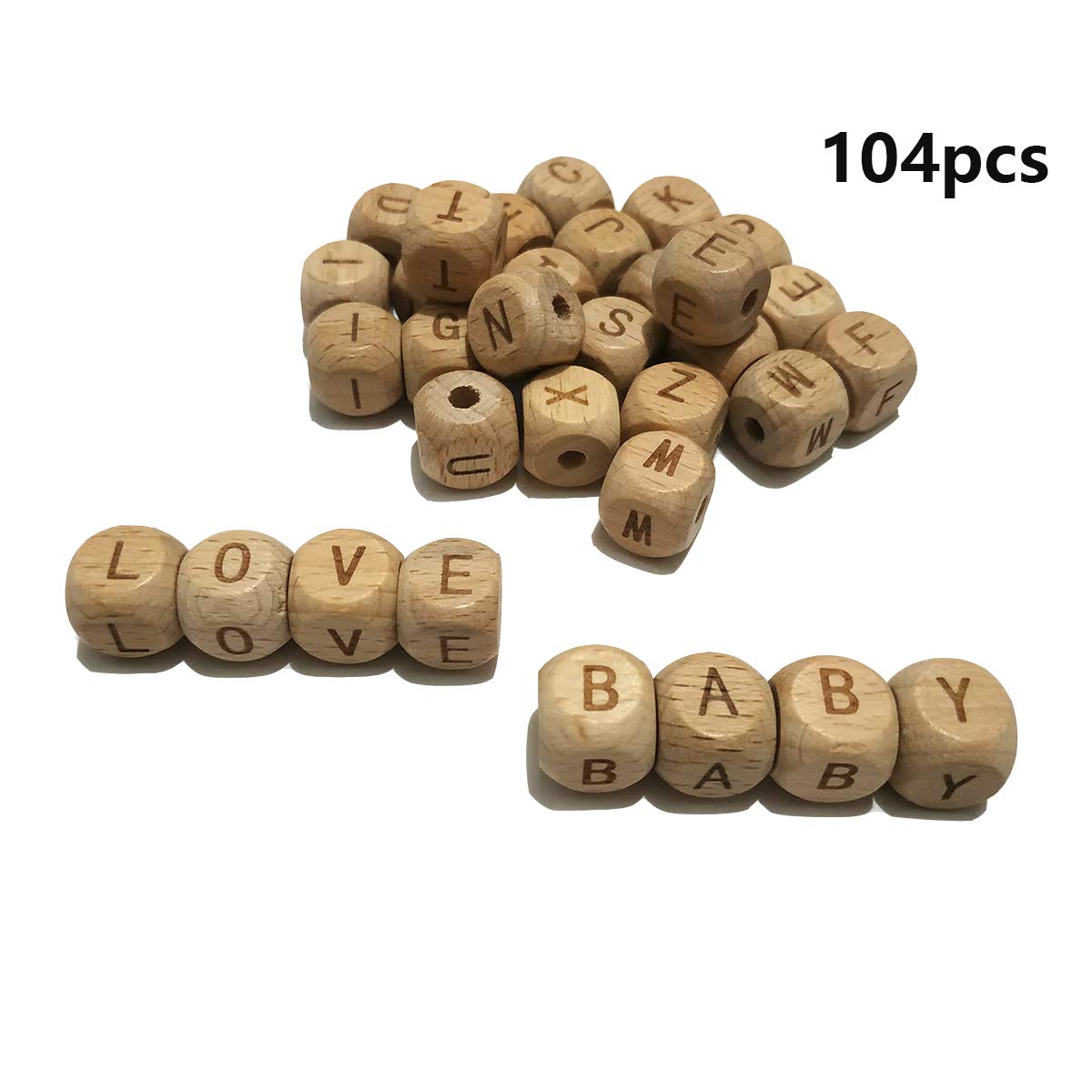 Beech Alphabet Letter Beads 100pc 12mm Square Shape Beech Wood Letter Beads Necklace Accessory DIY Jewelry Beads
