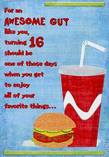 Designer Greetings Hamburger and Soda Age 16 / 16th Birthday Card for Him