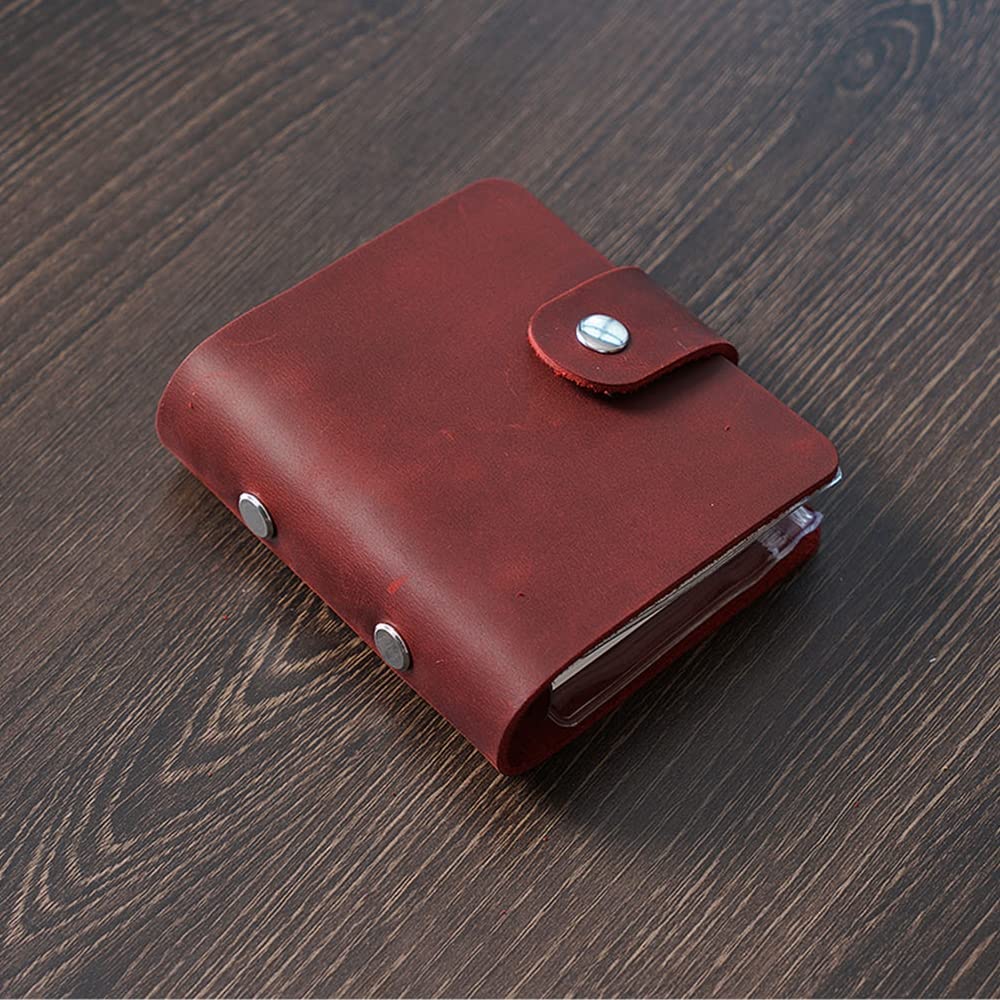 AxeWoodz A9 Genuine Leather Journal, Red Handmade Cowhide Pocket Size Binder Planner, Mini Vintage Leather Planner, 120 Sheets Pages, Loose Leaf 3-Ring with Snap Button Closure (Red)