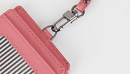ID Window Card Badge Holder Leather Wallet Zip Neck Detachable Strap Landyard Money