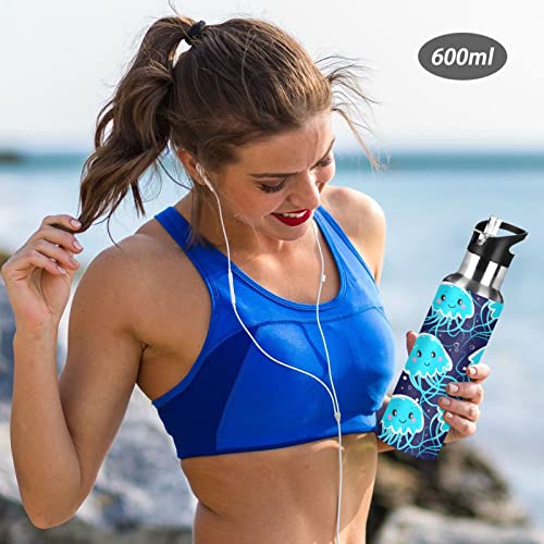 Cute Jellyfish Leak Free Insulated Bottles with Handle 32 oz Vaccuum Bottle with Straw Lid Thermal Bottle for Hot & Cold Drinks BAP-Free