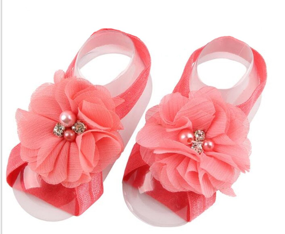 Toptim Baby Girl's Barefoot Sandals Flower for Newborn Toddlers (0-3T) (10 Colors)