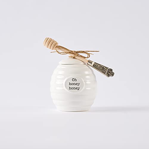 Mud Pie Honey Pot Serving Set, 4x3, White