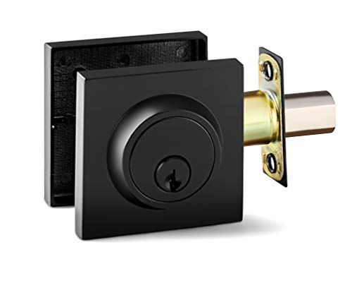Berlin Modisch Single Cylinder Deadbolt Lock Slim Square for Front Door Modern Contemporary High Security Heavy Duty β Iron Black Finish