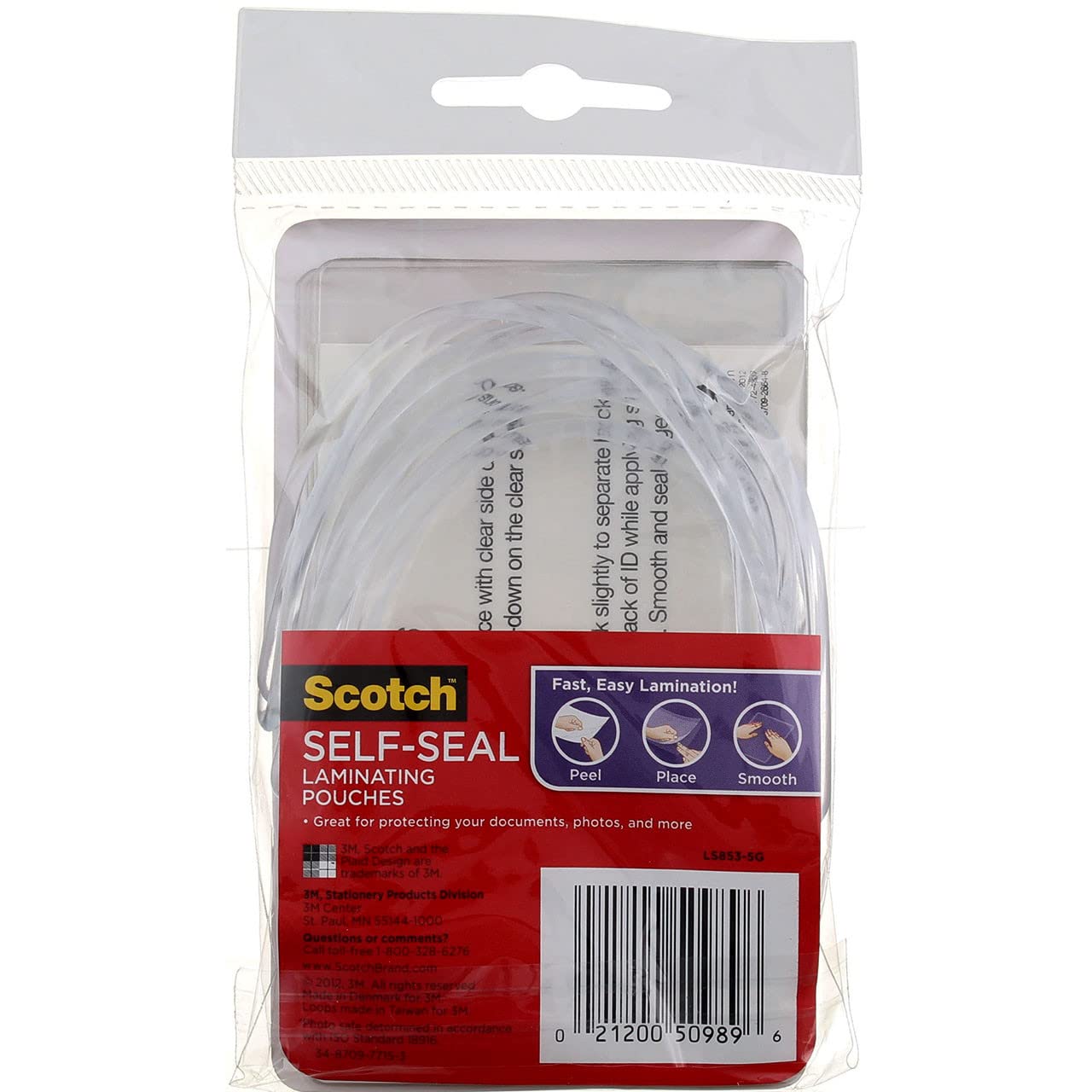 Scotch Self-Sealing Laminating Pouches, 12.5 mil, 2 13/16 x 4 9/16, Luggage Tag, 5/Pack